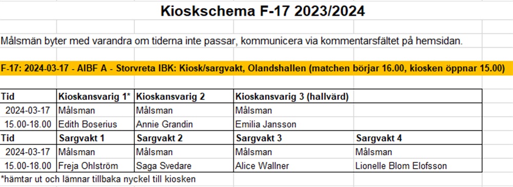 F17: Kioskansvar och sargvakt AIBF - Storvreta IBK 17/3 / Alunda IBF - P17